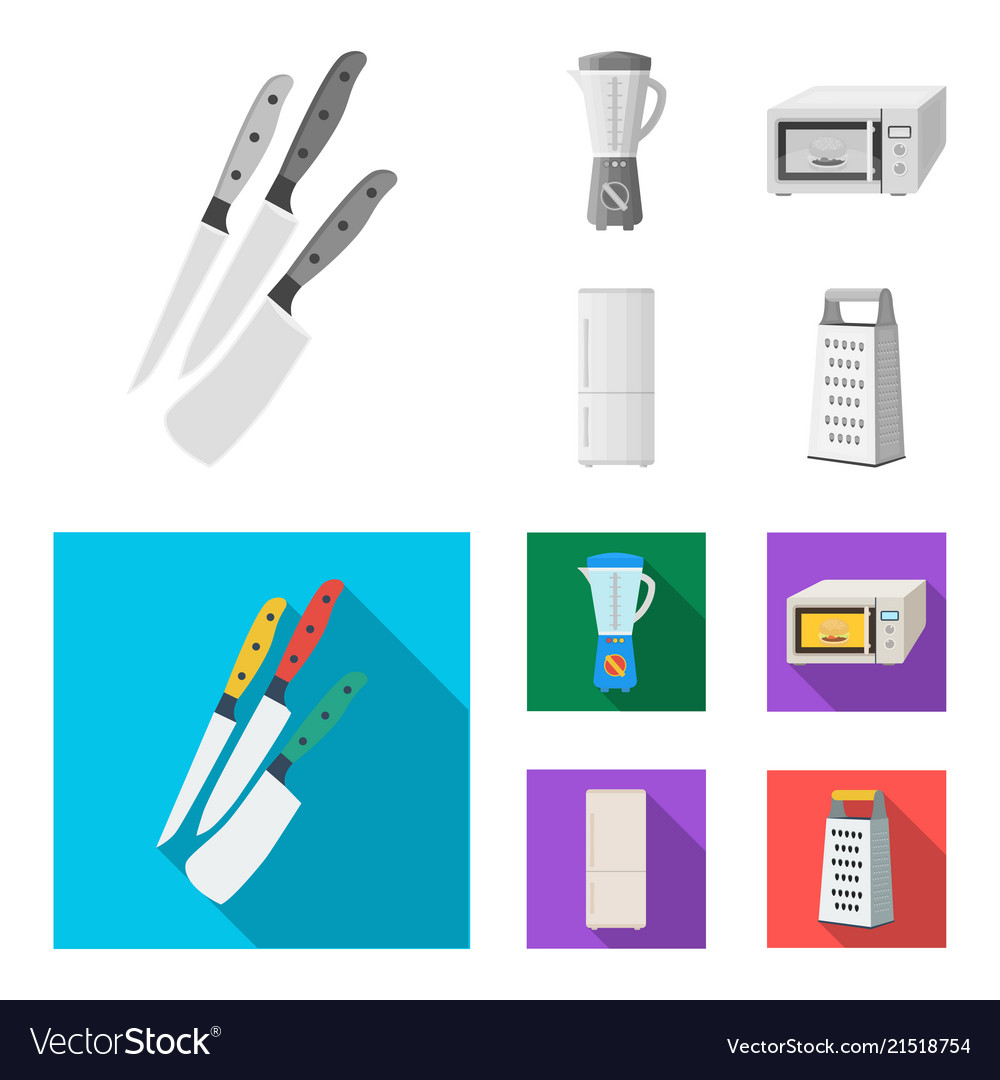 Kitchen Equipment Monochromeflat Icons In Set Vector Image 