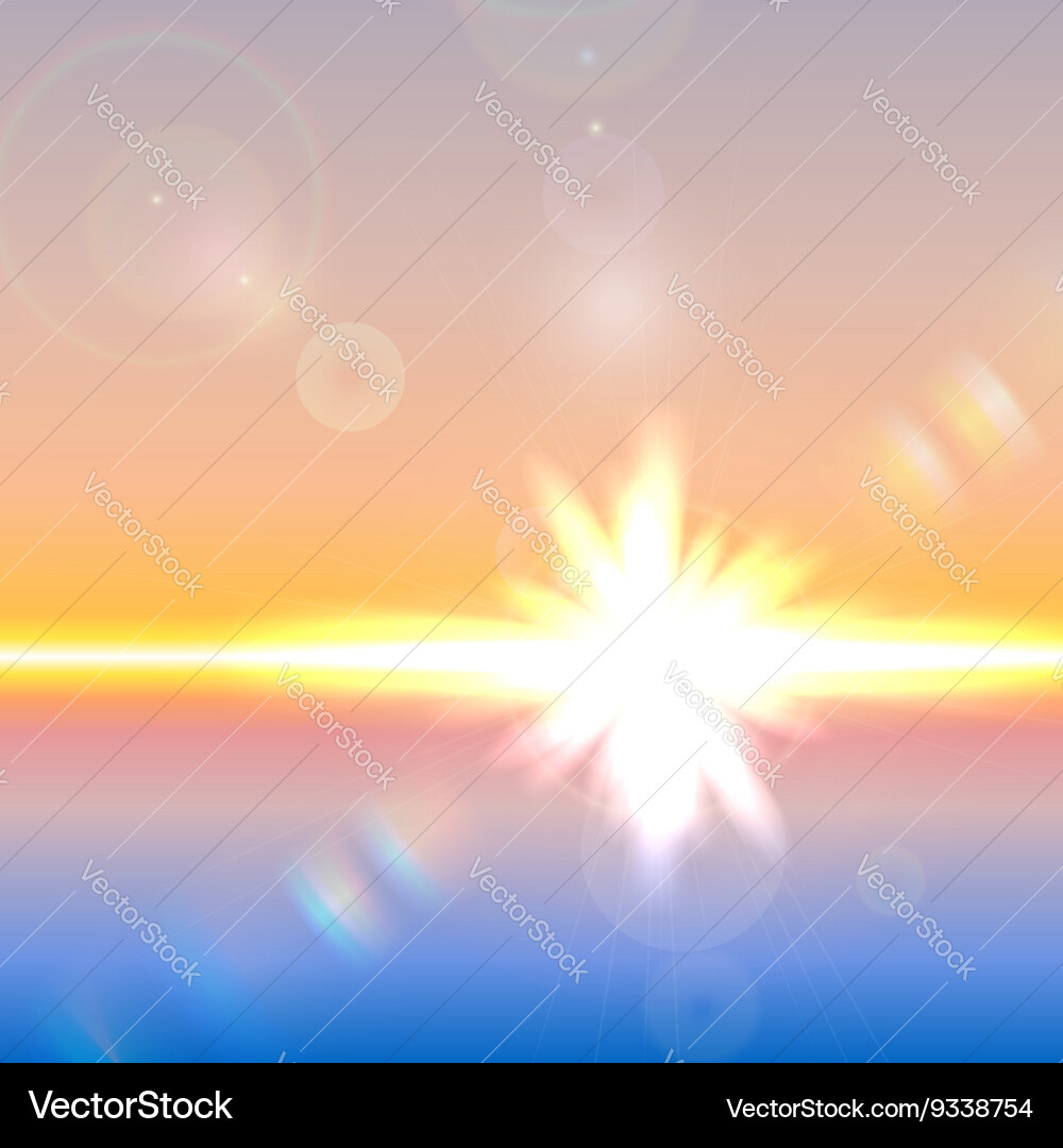 Sun over horizon with lens flares Royalty Free Vector Image