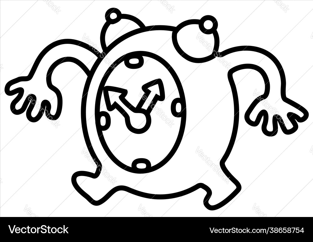 Walking clock cartoon drawing Royalty Free Vector Image