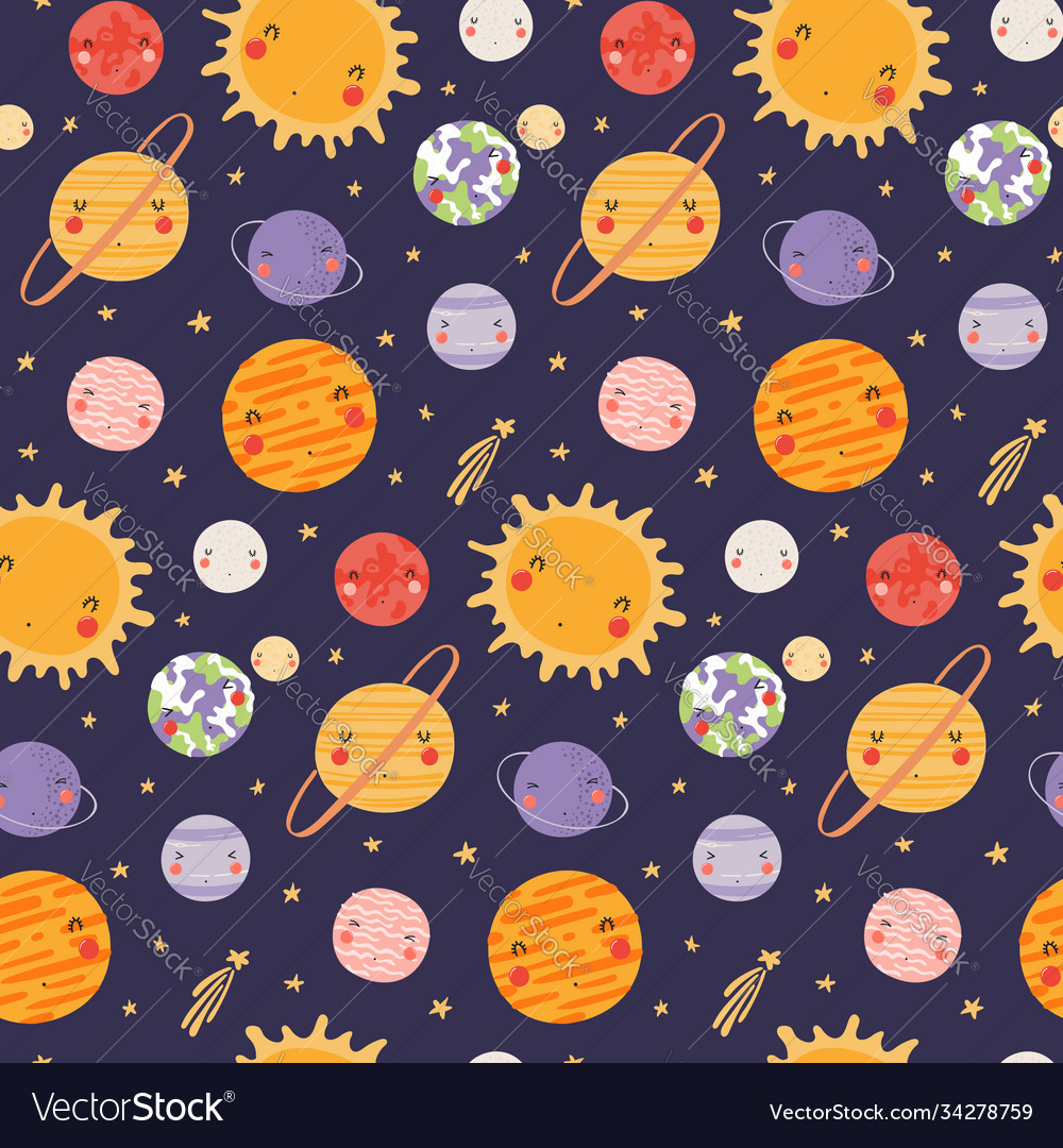 Cute cosmic seamless pattern Royalty Free Vector Image