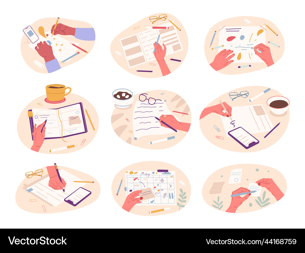 Writing hands human filling planners Royalty Free Vector
