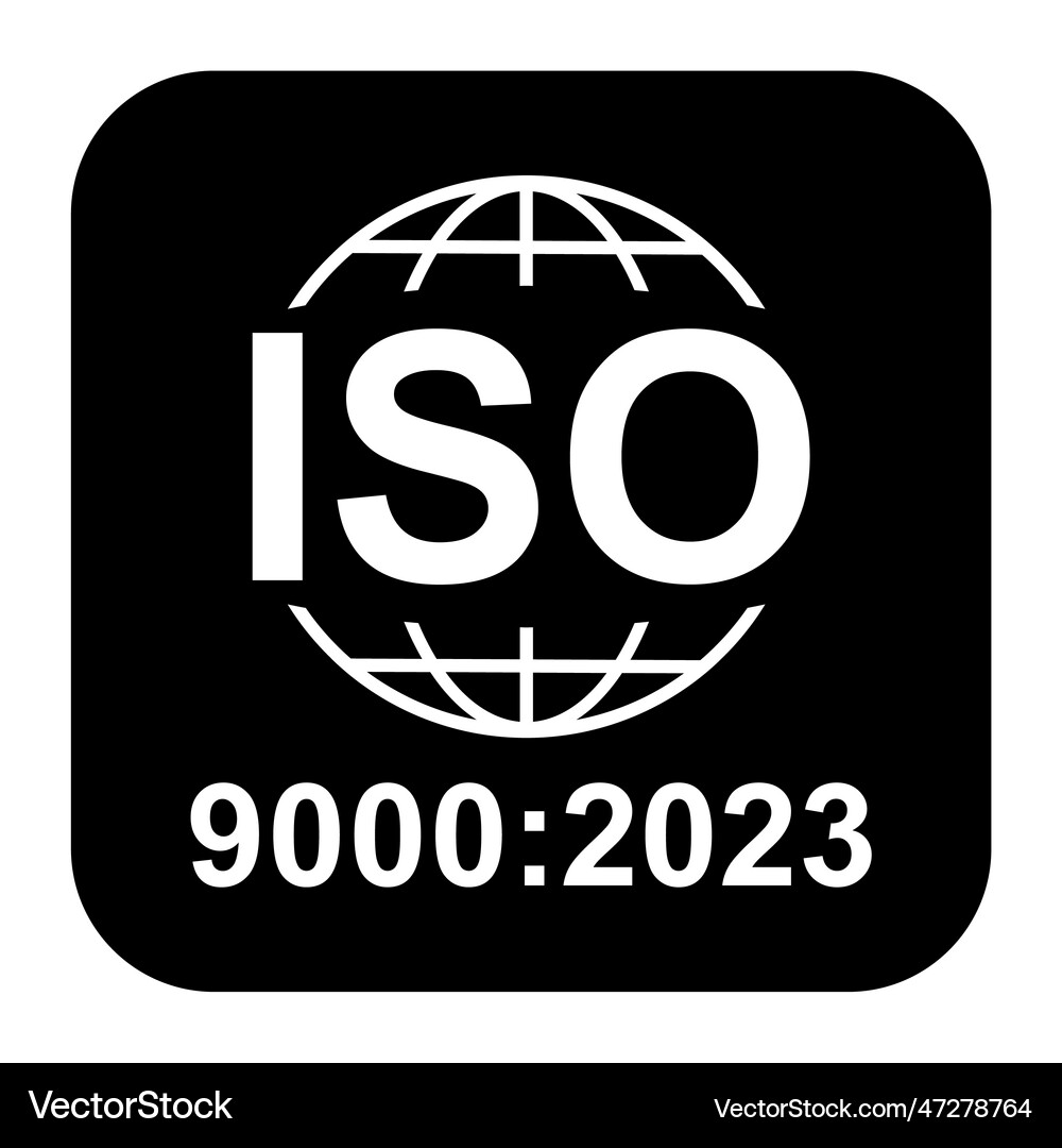 Iso 9000 2023 icon standard quality symbol button Vector Image
