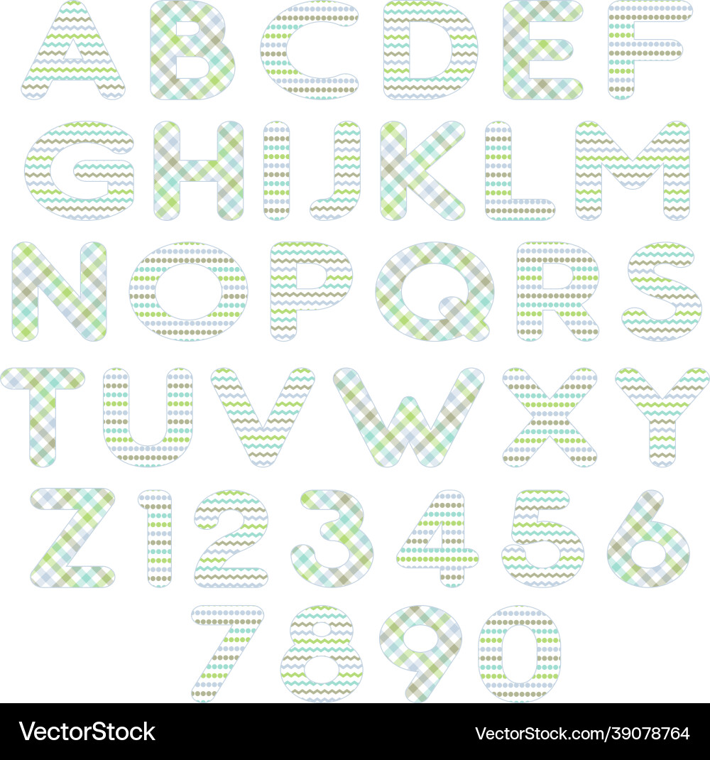 Pastel blue green patterns alphabet Royalty Free Vector