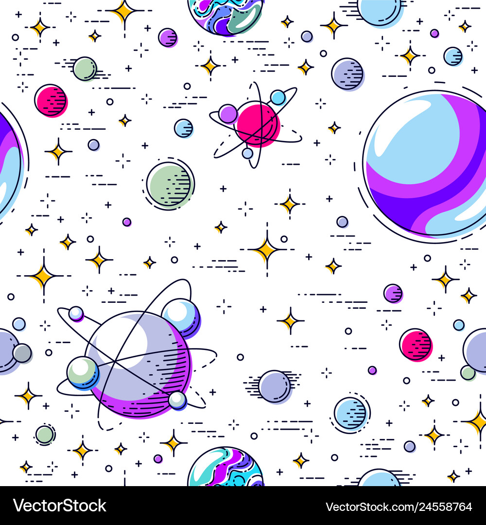 Seamless space background with planets stars Vector Image