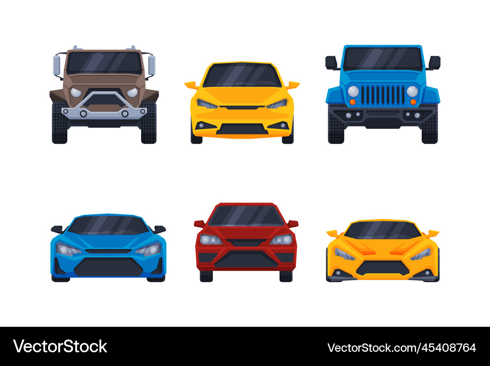 Urban traffic car vehicles set front view Vector Image