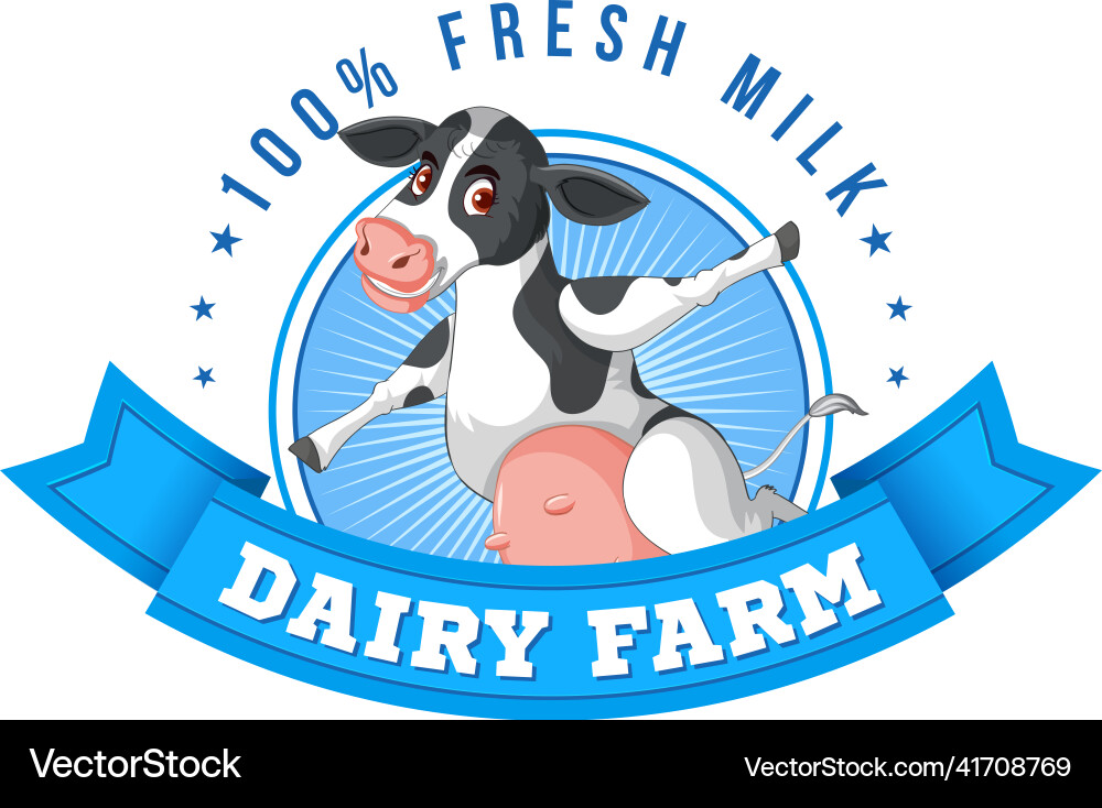 A cow with dairy farm label Royalty Free Vector Image