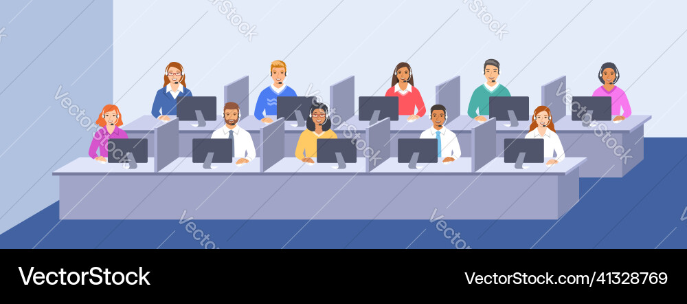 Call center customer care operators team in office