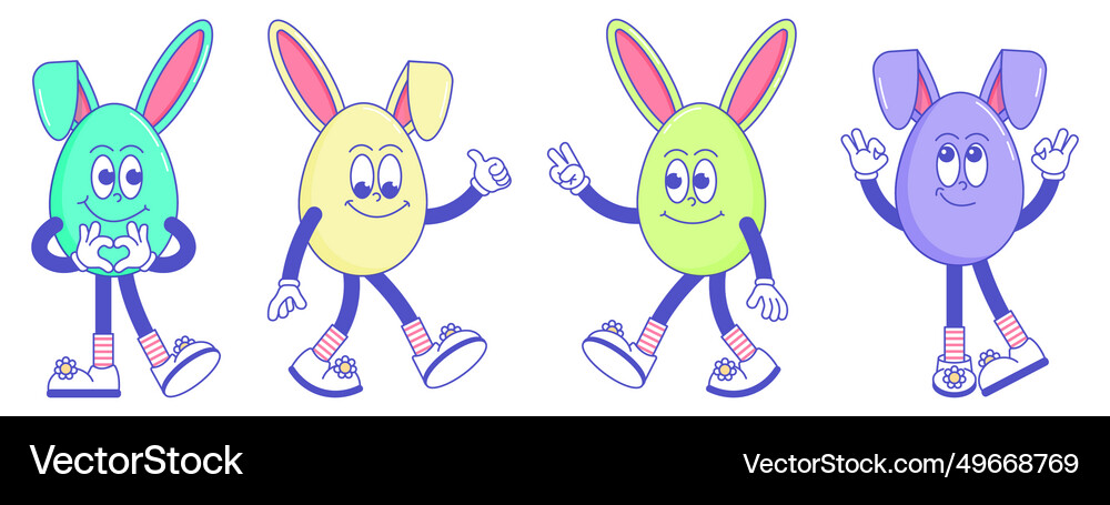 Happy easter spring holiday retro groovy cartoon Vector Image