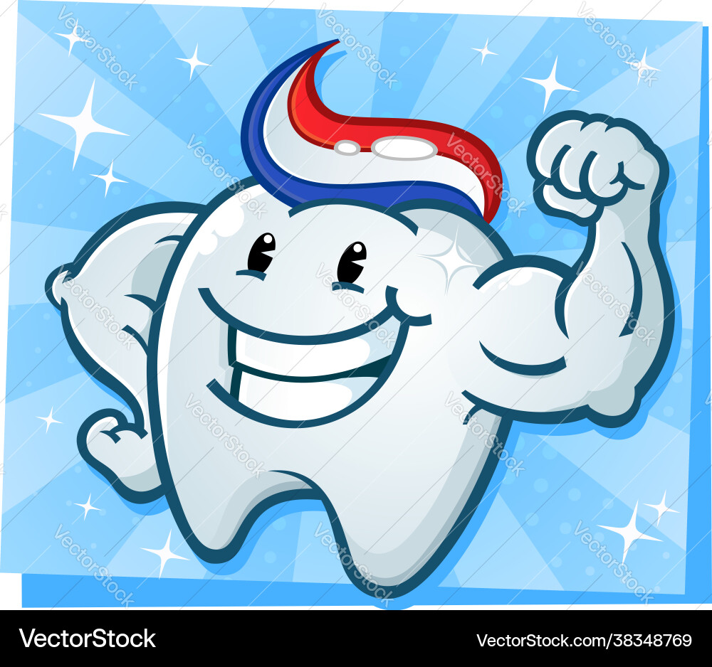Strong tooth flexing muscles cartoon character Vector Image