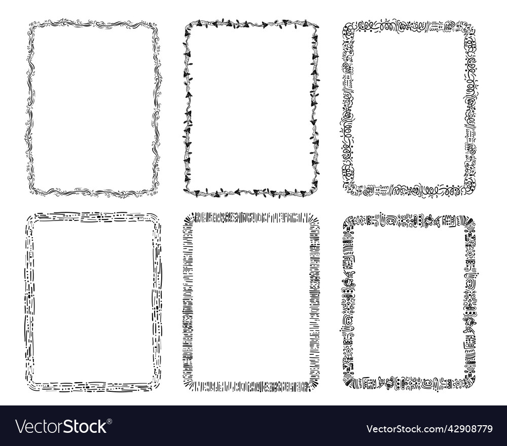 Freehand line doodle borders clipart Royalty Free Vector