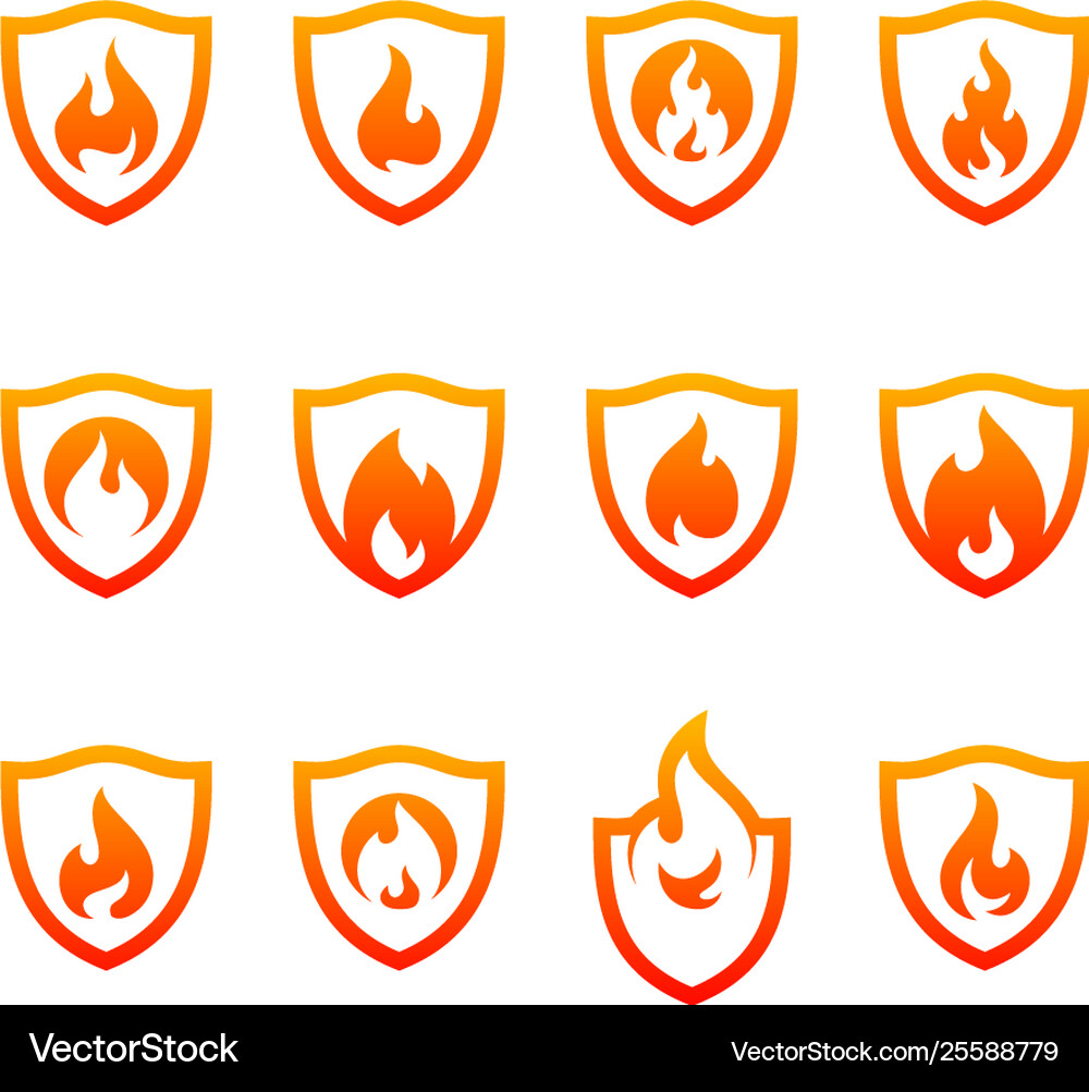 Set fire shield logo design template Royalty Free Vector