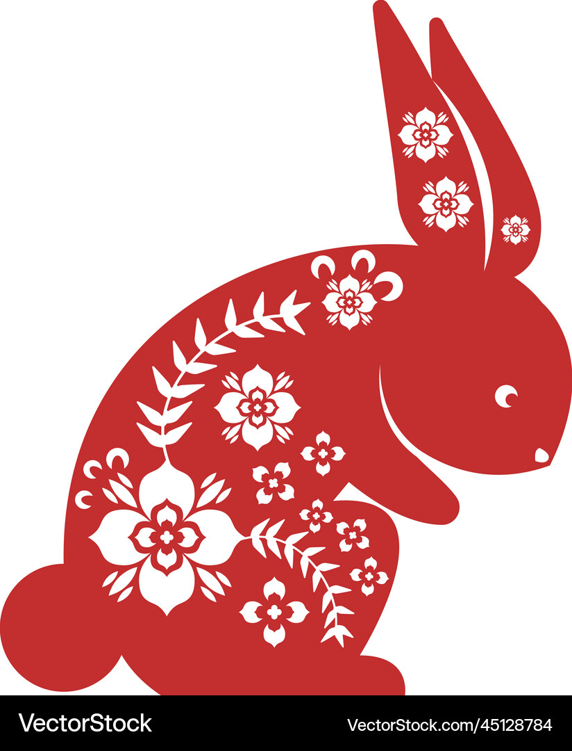 Chinese rabbit with flowers Royalty Free Vector Image