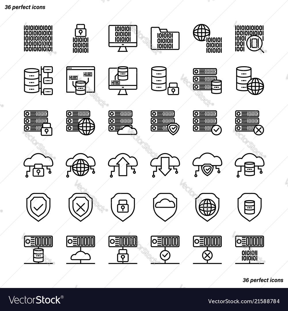 Data management outline icons perfect pixel Vector Image