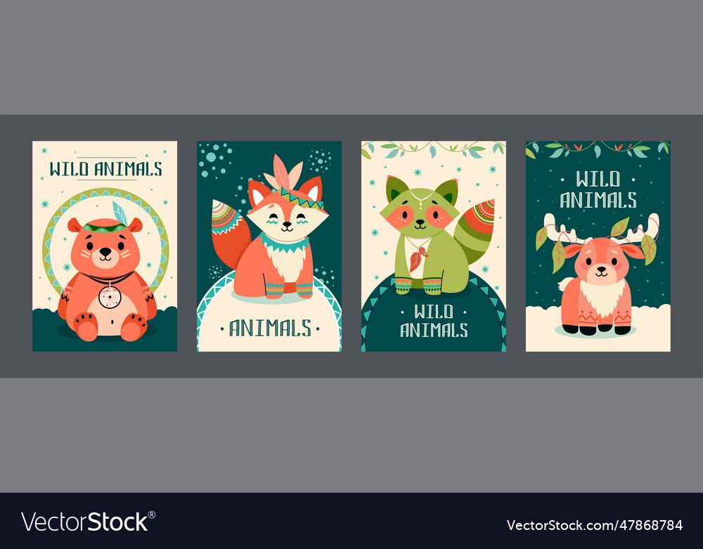 Wild animals posters set Royalty Free Vector Image