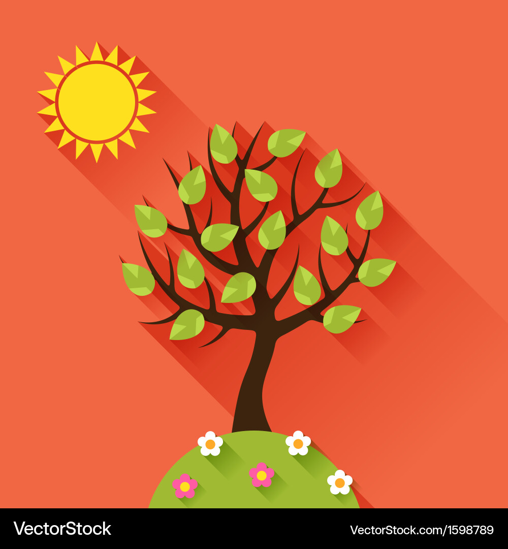 Background with summer tree in flat design style Vector Image