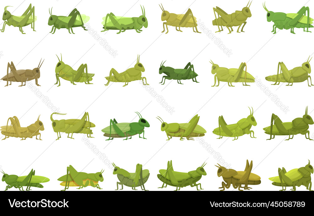 Grasshopper icons set cartoon bug animal Vector Image