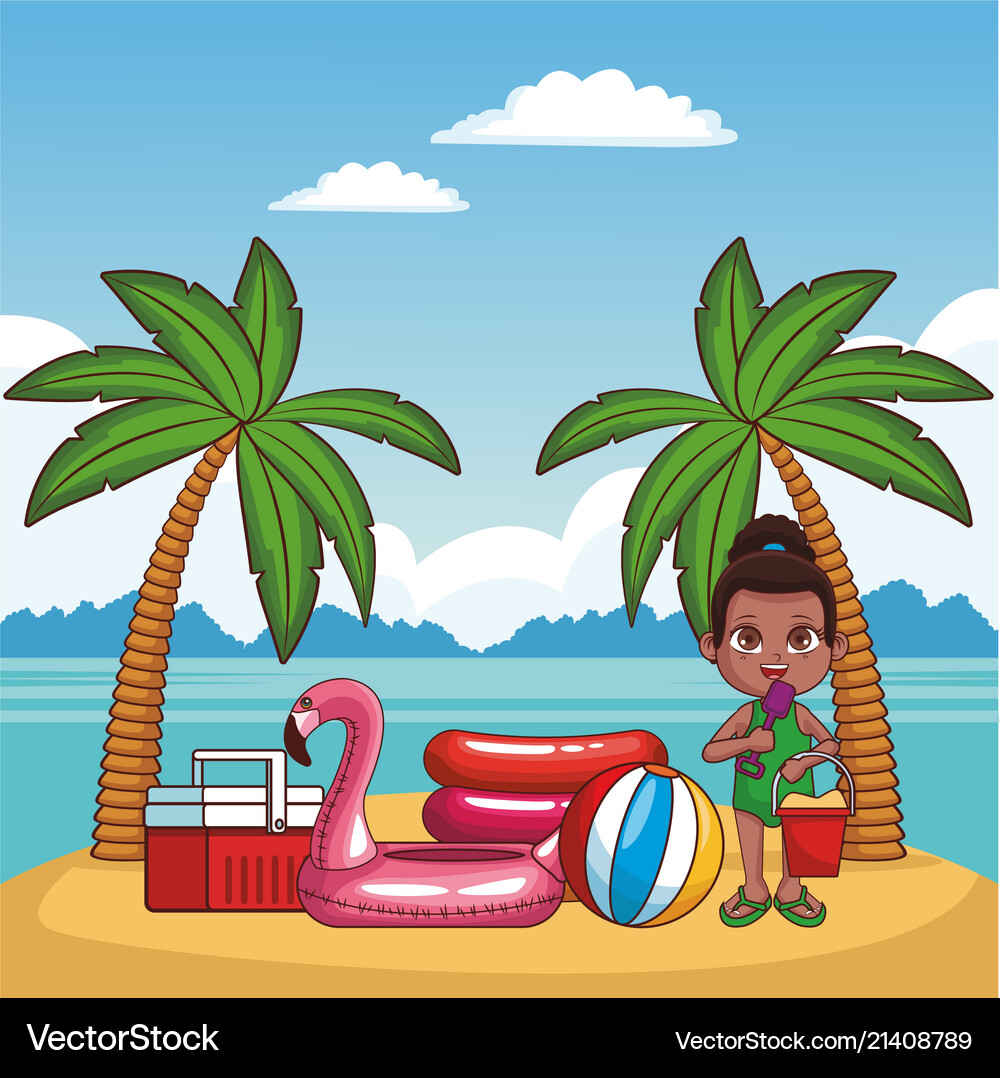 Kid and beach cute cartoons Royalty Free Vector Image