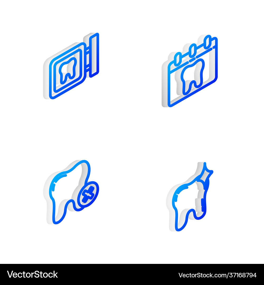 Set isometric line calendar with tooth dental Vector Image