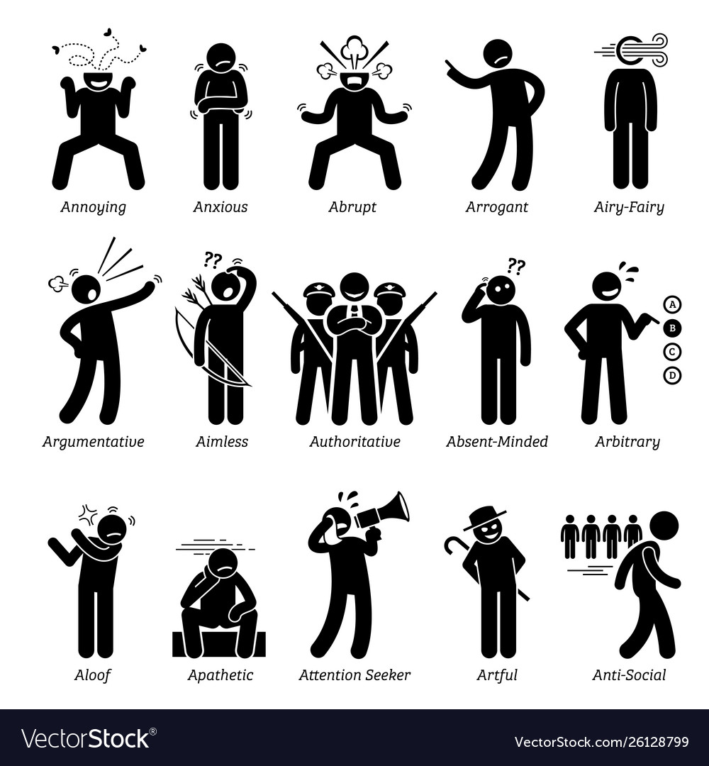 Negative Bad Personalities Character Traits Stick Vector Image