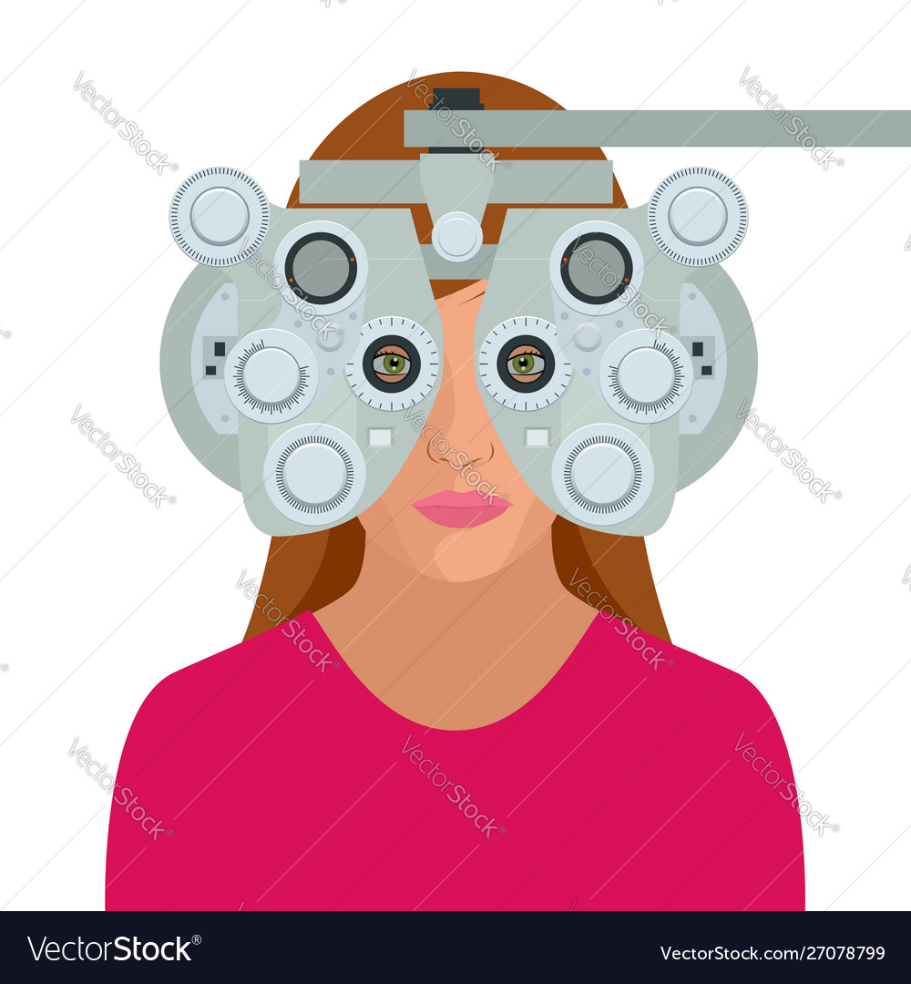 Optometrist examining woman with a trial frame in Vector Image Optometrist examining woman with a trial frame in Vector Image
