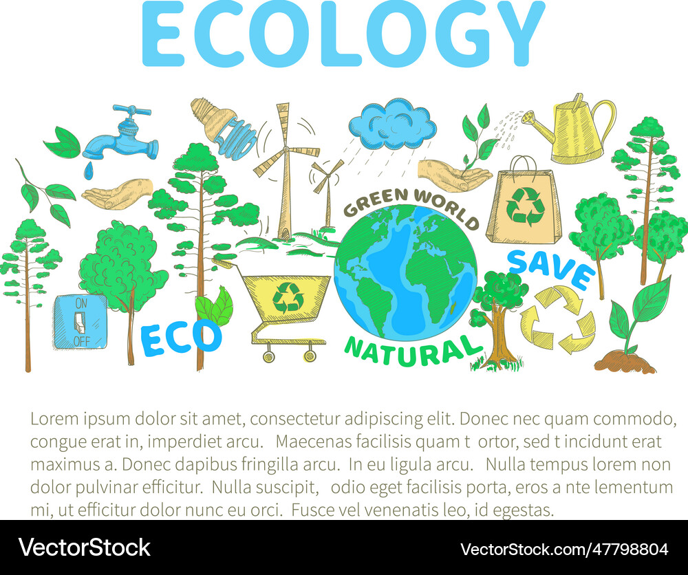 Doodles ecology set ecology set Royalty Free Vector Image
