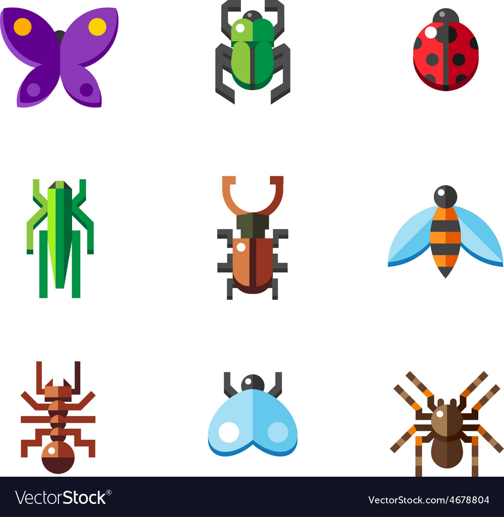 Flat insect bug icons Royalty Free Vector Image Flat insect bug icons Royalty Free Vector Image