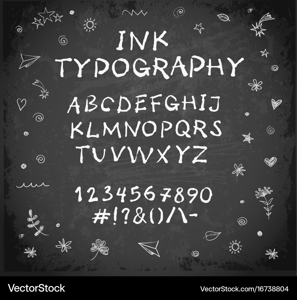 Hand-drawn ink sketch font on blackboard Vector Image