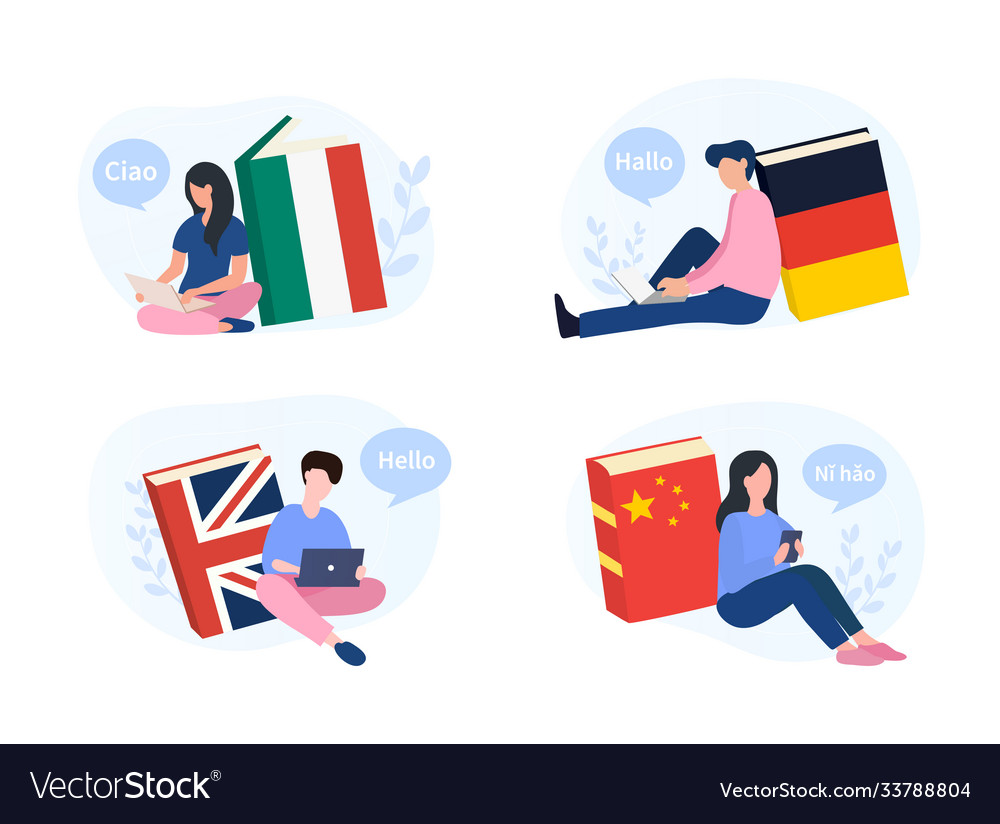 People learning a new language online Royalty Free Vector