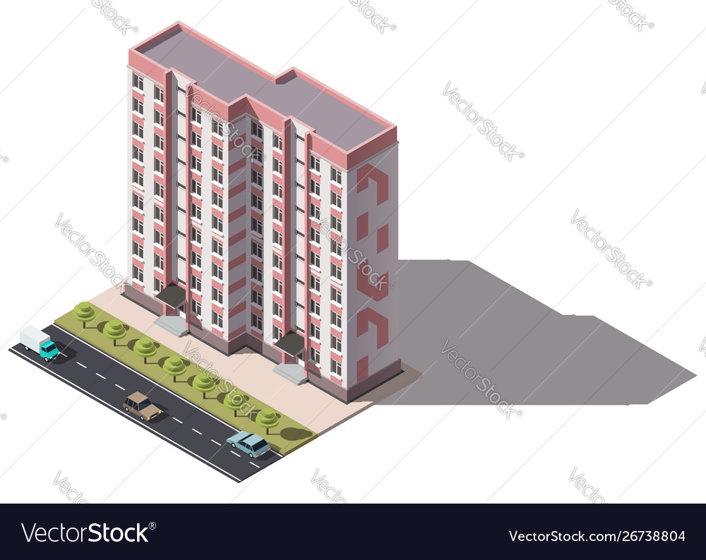 Public residential nine-storey building isometry Vector Image