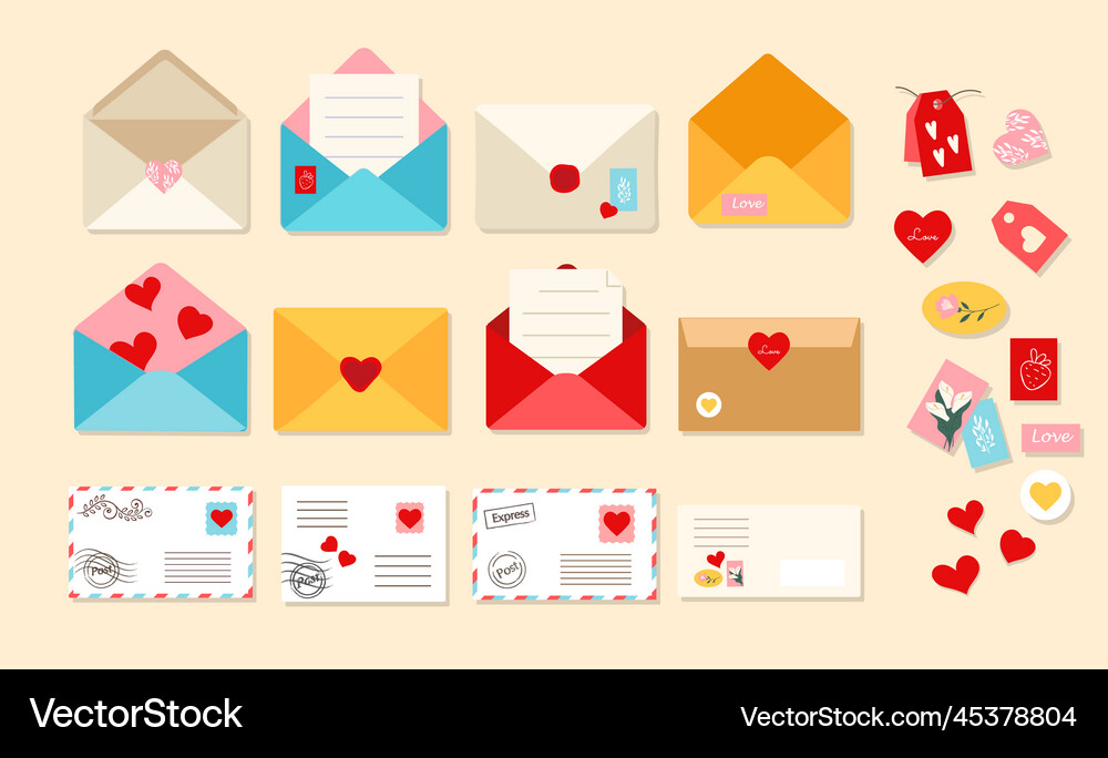 Romantic envelopes set Royalty Free Vector Image