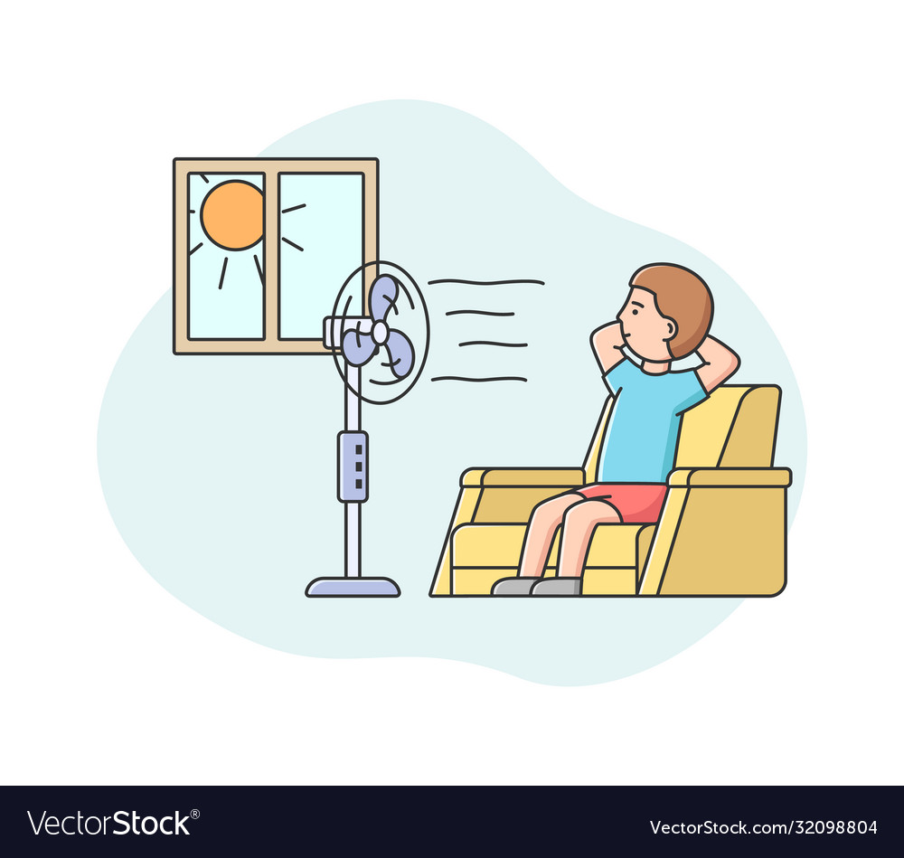Summer hot period man weary from heat sitting Vector Image