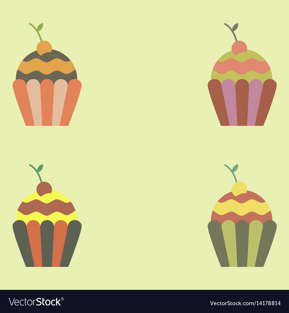 Cherry Cupcake Dessert Set Royalty Free Vector Image