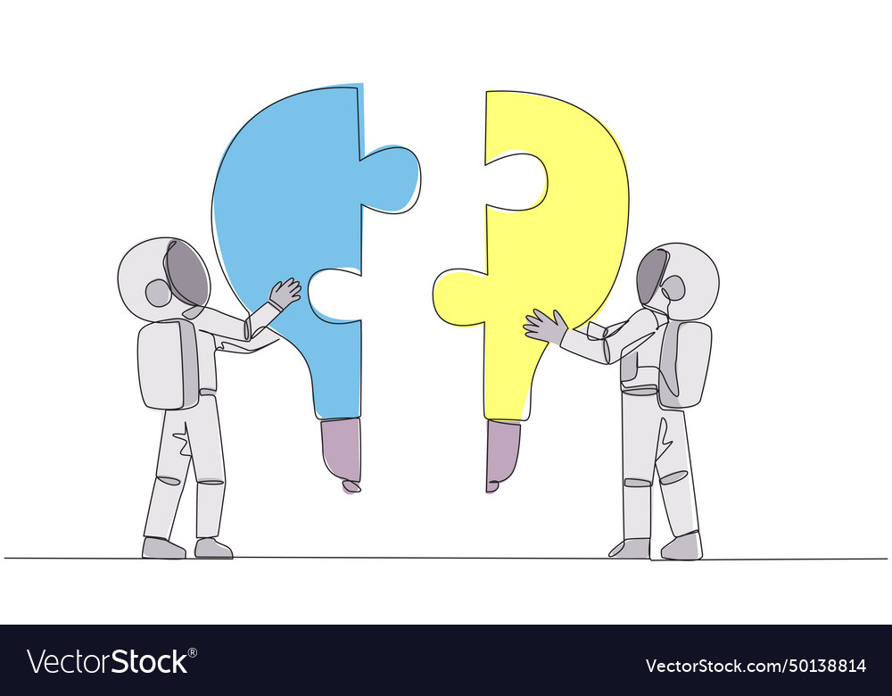Single continuous line drawing two astronauts Vector Image Single continuous line drawing two astronauts Vector Image