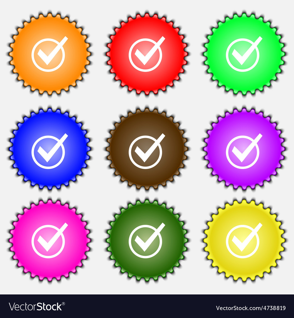 Check mark tik icon sign a set of nine different Vector Image