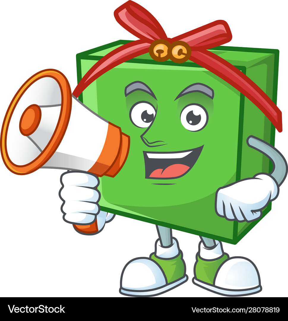 Funny cartoon style green gift box Royalty Free Vector Image