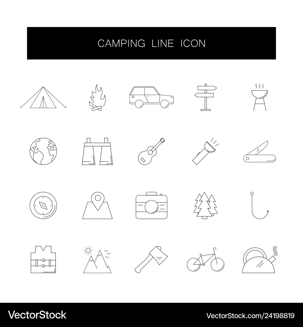 Line icons set camping pack Royalty Free Vector Image