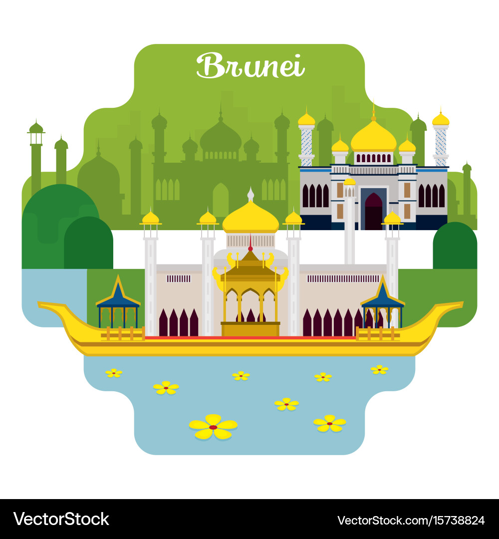 Brunei travel and attraction Royalty Free Vector Image