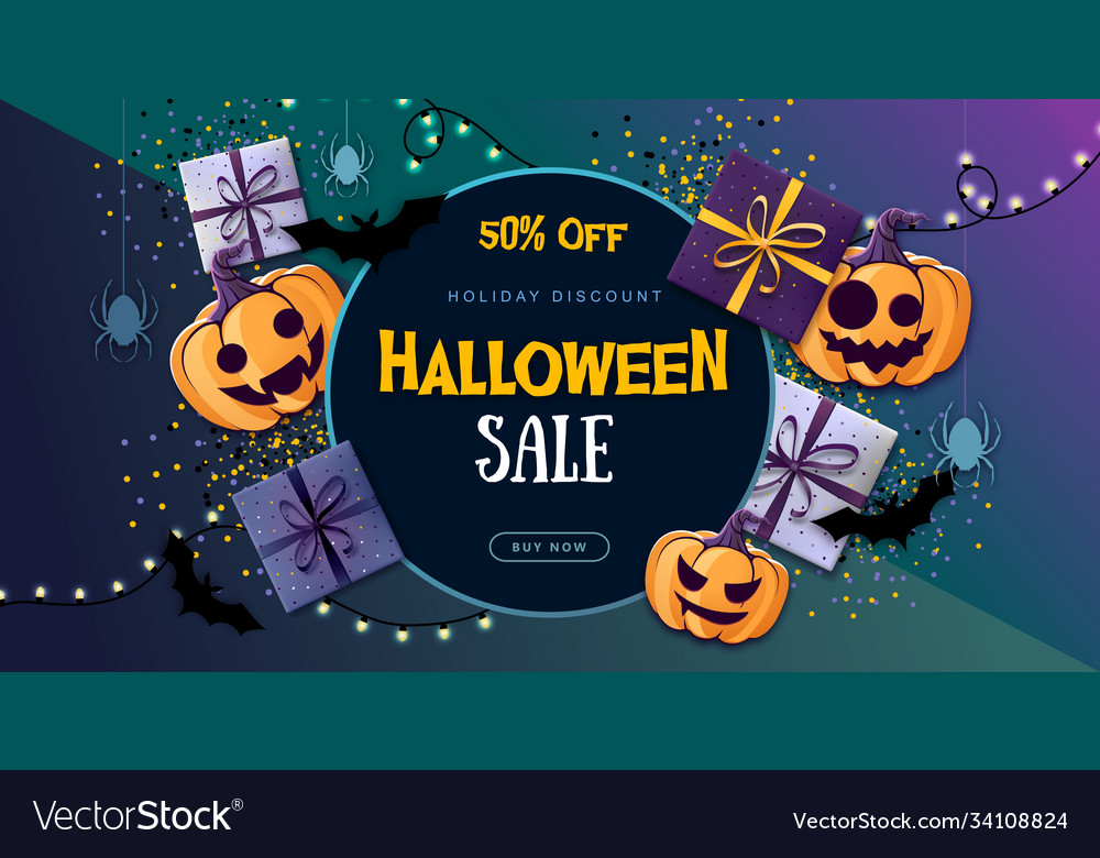 Halloween sale poster with jack o lantern Vector Image