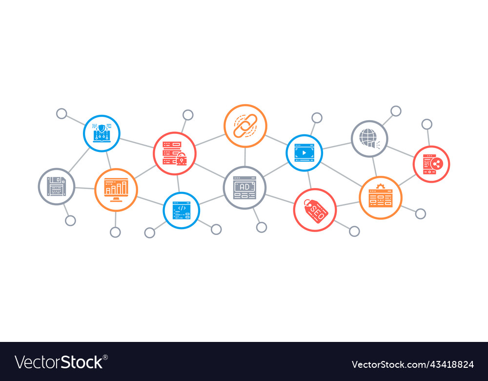 Seo web banner template with outline icons Vector Image Seo web banner template with outline icons Vector Image