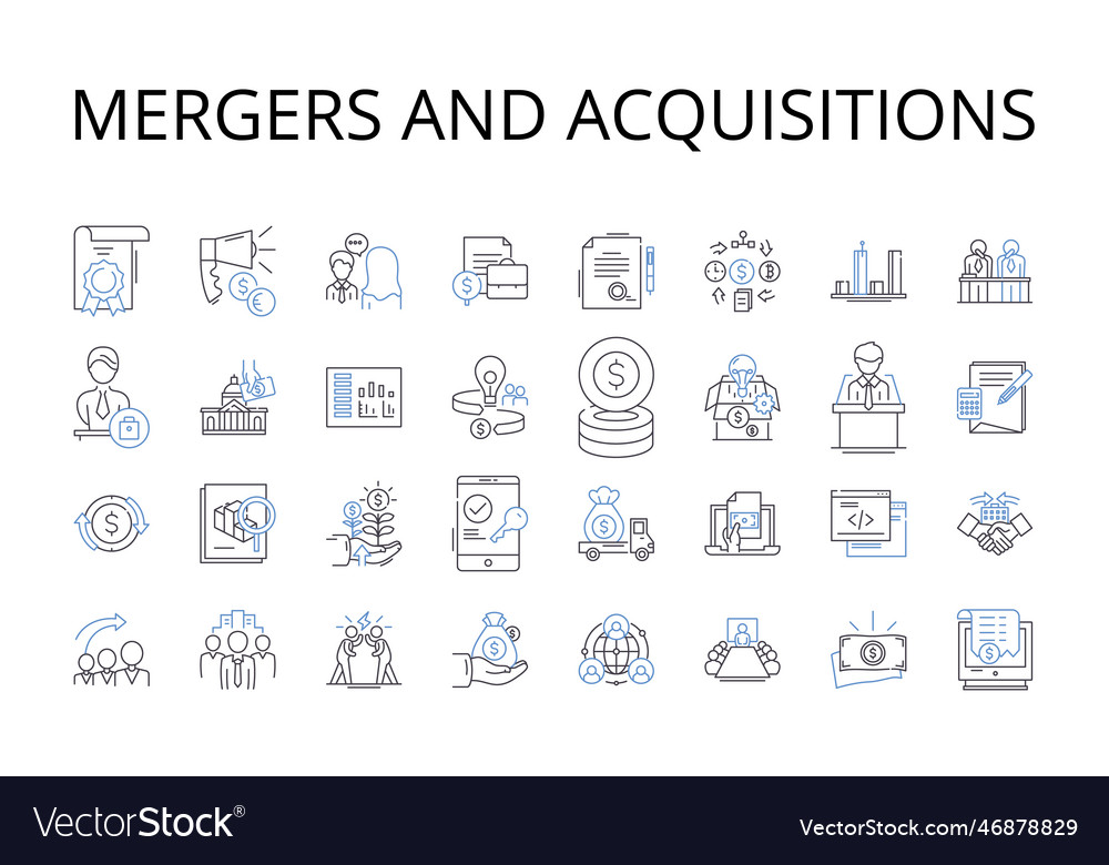 Mergers and acquisitions line icons collection Vector Image Mergers and acquisitions line icons collection Vector Image