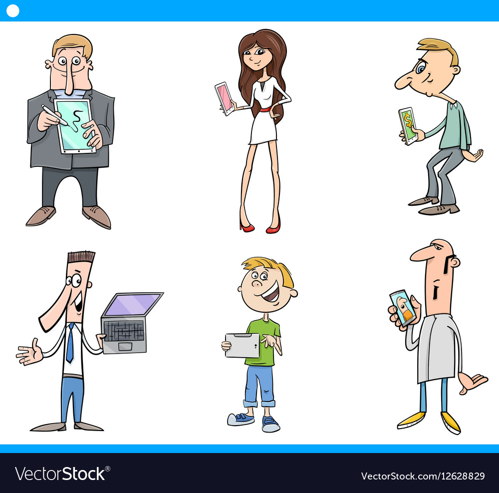 People With Technology Cartoon Set Royalty Free Vector Image