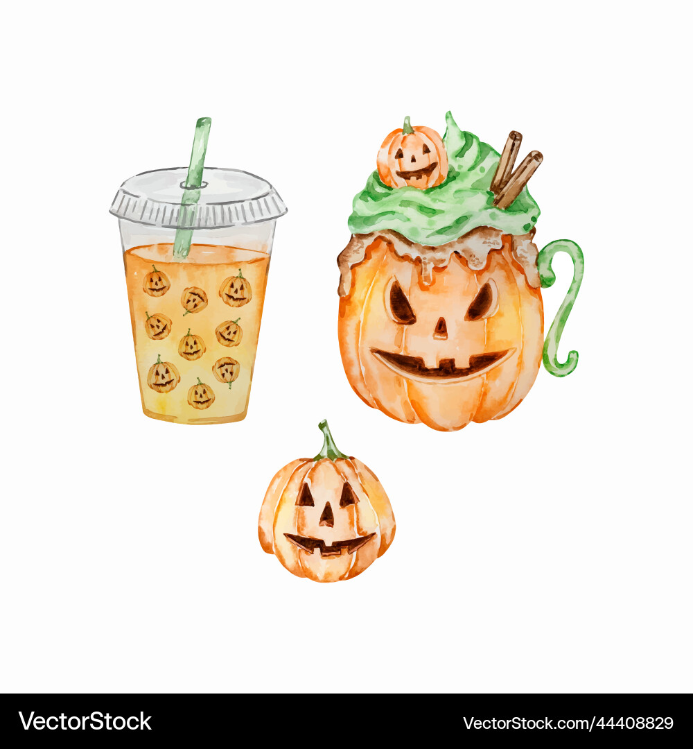 Watercolor halloween drinks and coffee Royalty Free Vector