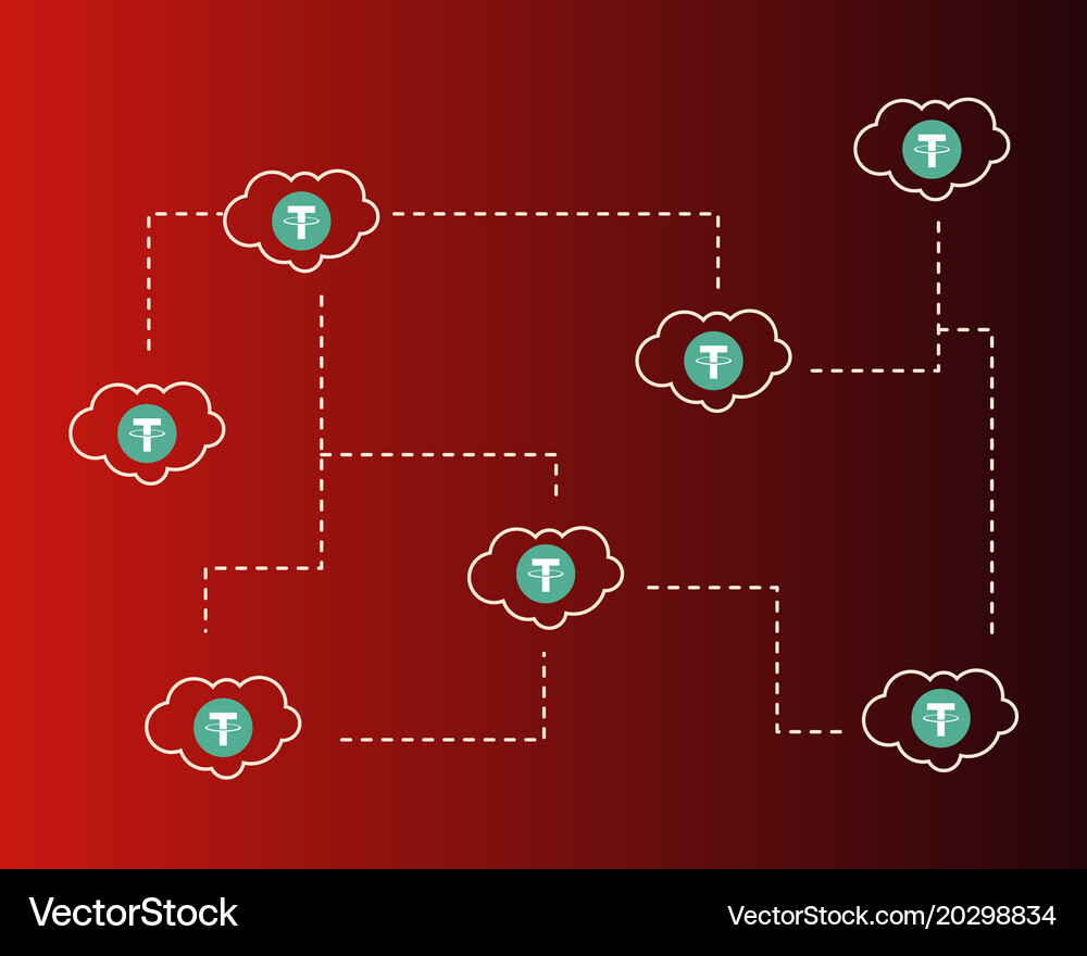 Tether cryptocurrency cloud on red background Vector Image