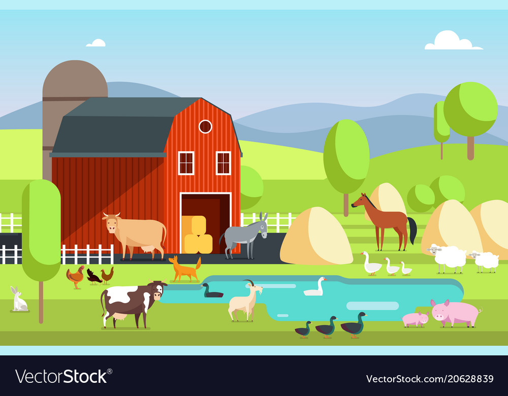 Ranch house farm building and agricultural Vector Image Ranch house farm building and agricultural Vector Image