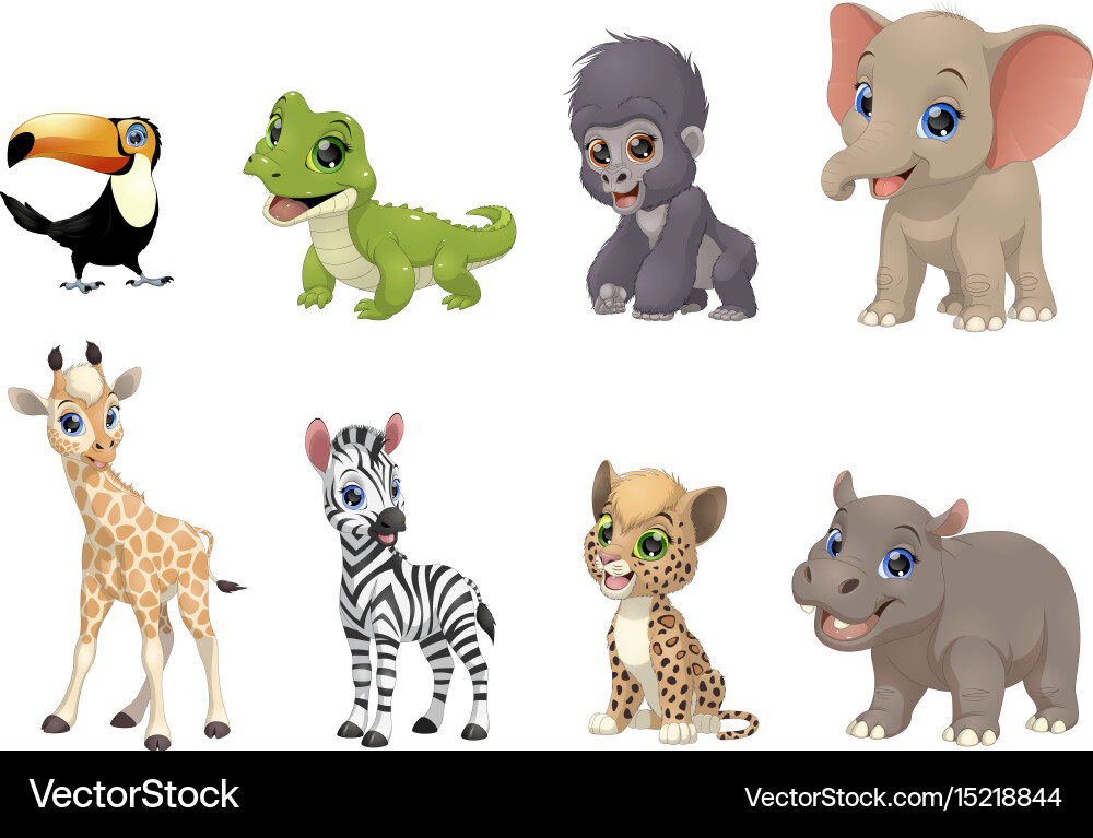 Set funny kids animals Royalty Free Vector Image