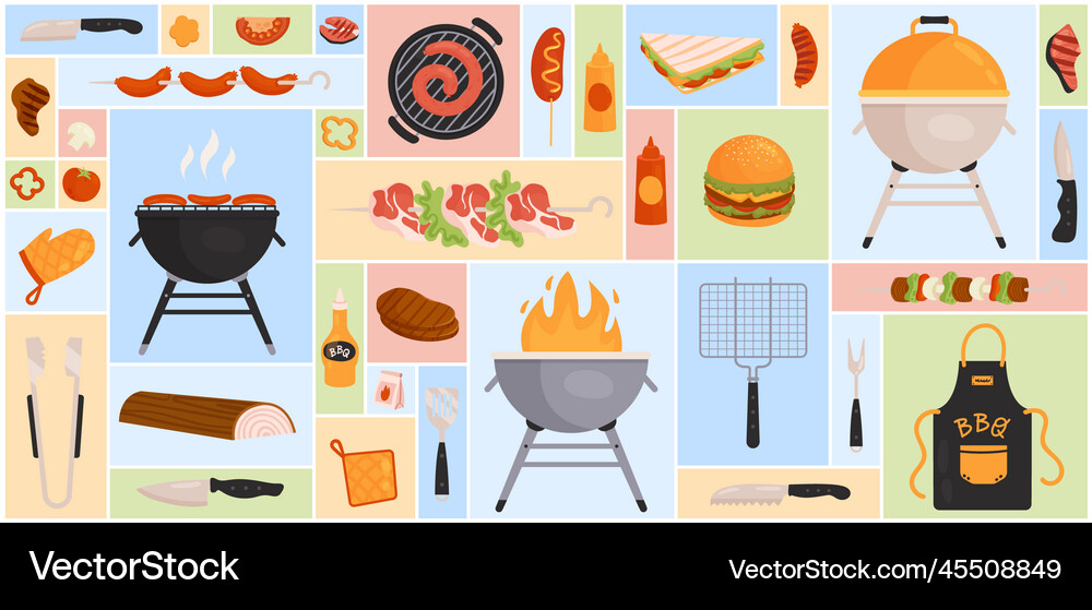 Bbq set square collage Royalty Free Vector Image