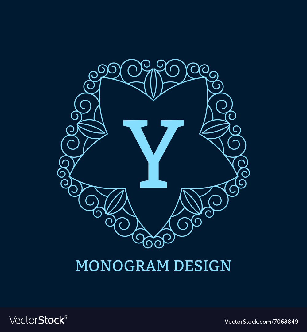 Linear blue monogram Royalty Free Vector Image