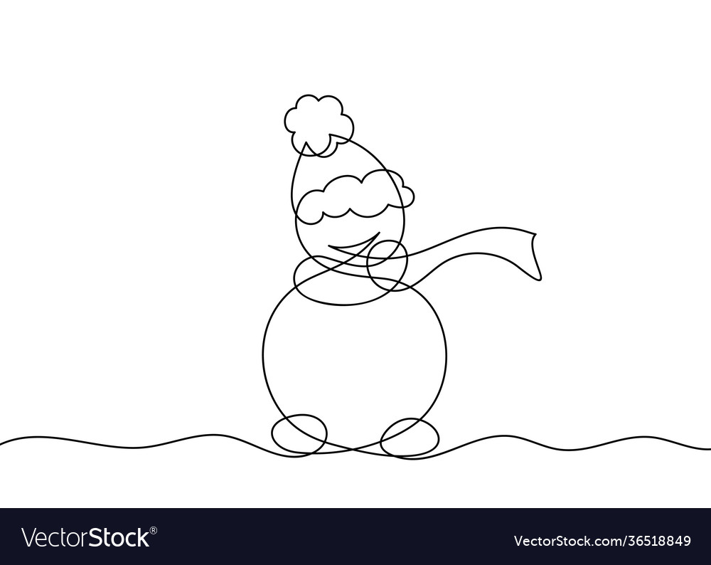 One line drawing snowman black and white Vector Image One line drawing snowman black and white Vector Image