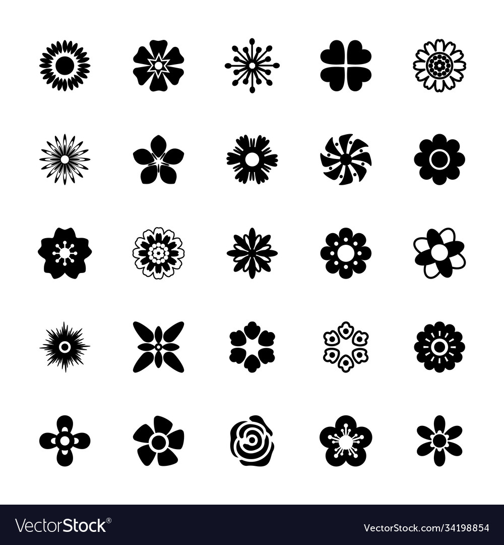 Flower pattern and designs solid icons Royalty Free Vector