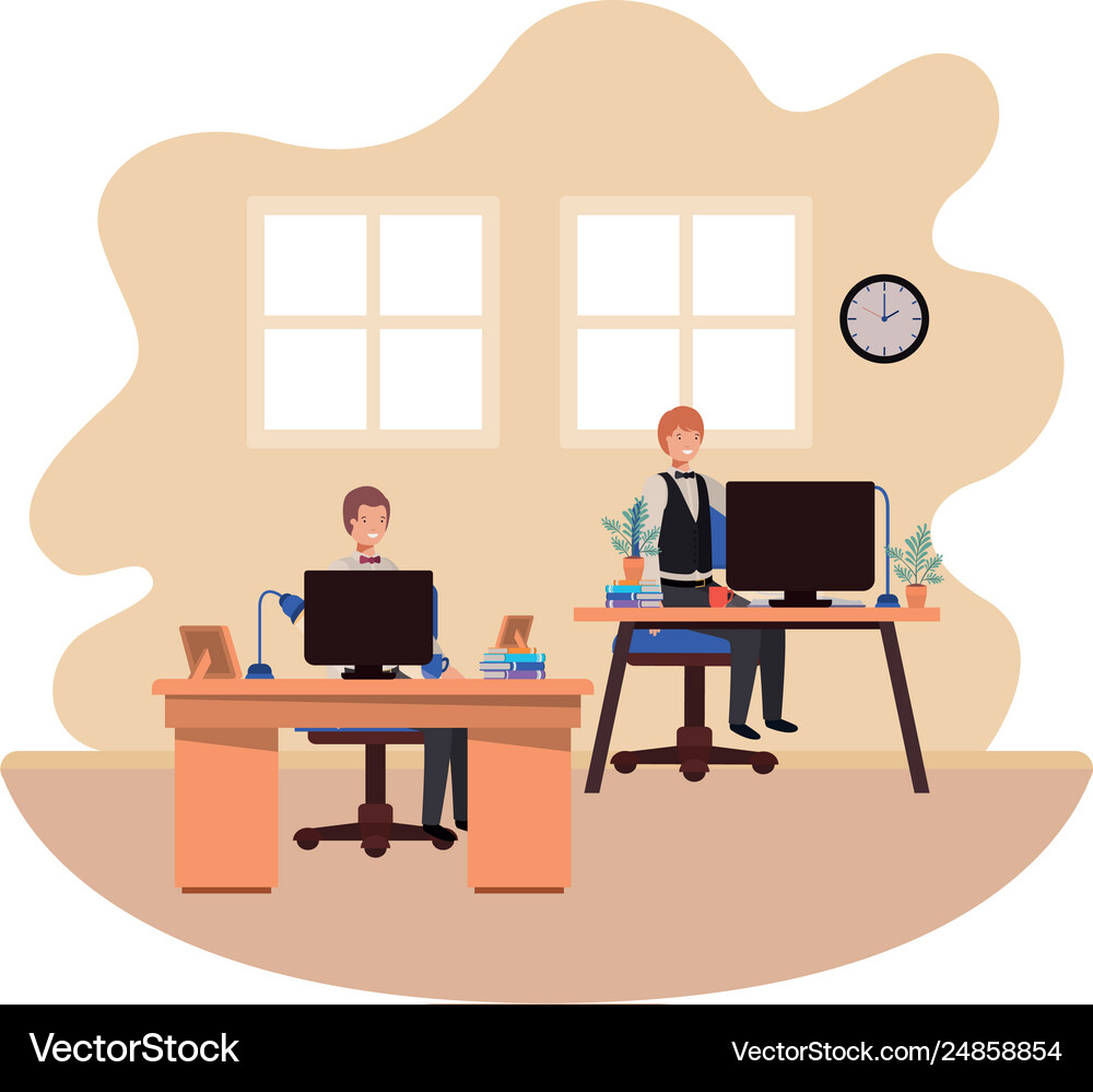 Men working in office avatar character Royalty Free Vector